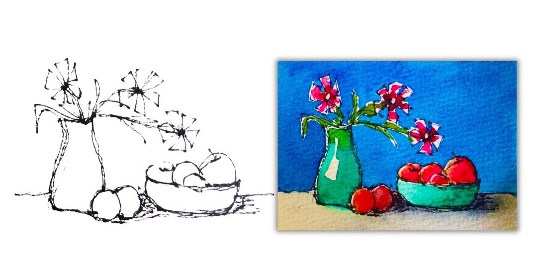 Watercolor Challenge: Continuous Line Still Life - Watercolor Beginners ...